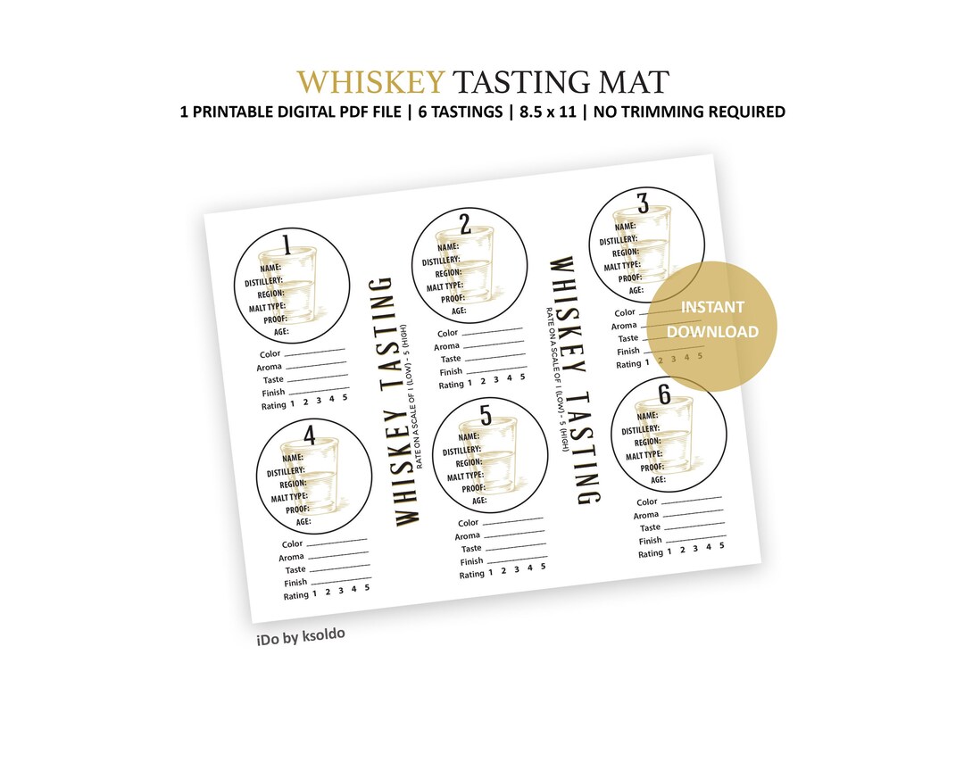 Whiskey Tasting Mat for Flight of 6 - Whiskey Tasting Party - Whiskey ...