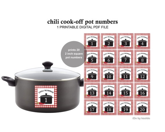 Chili Cook off POT NUMBERS 1 20 chili Cook off chili - Etsy
