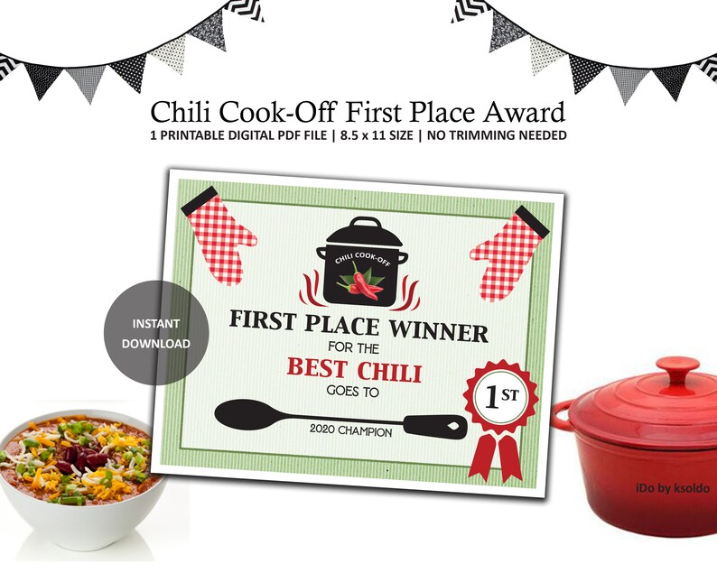 Chili Cook Off First Prize Certificate Chili Cook Off Winner Etsy
