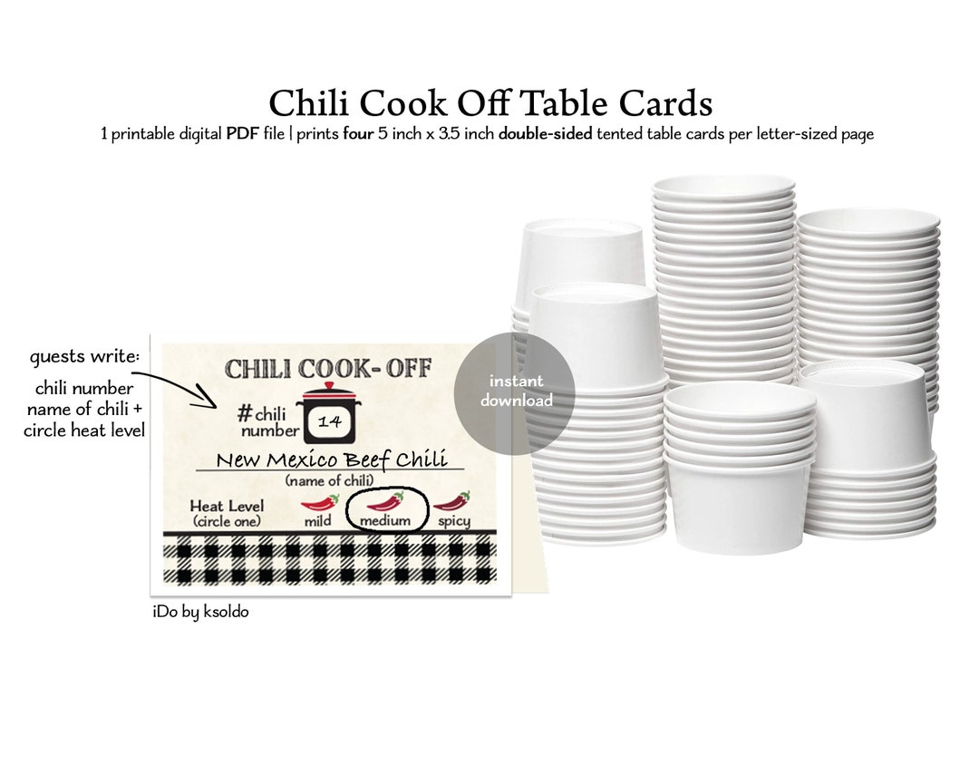 Chili Cook-off TENTED TABLE CARD With Number, Chili Name, and Heat ...