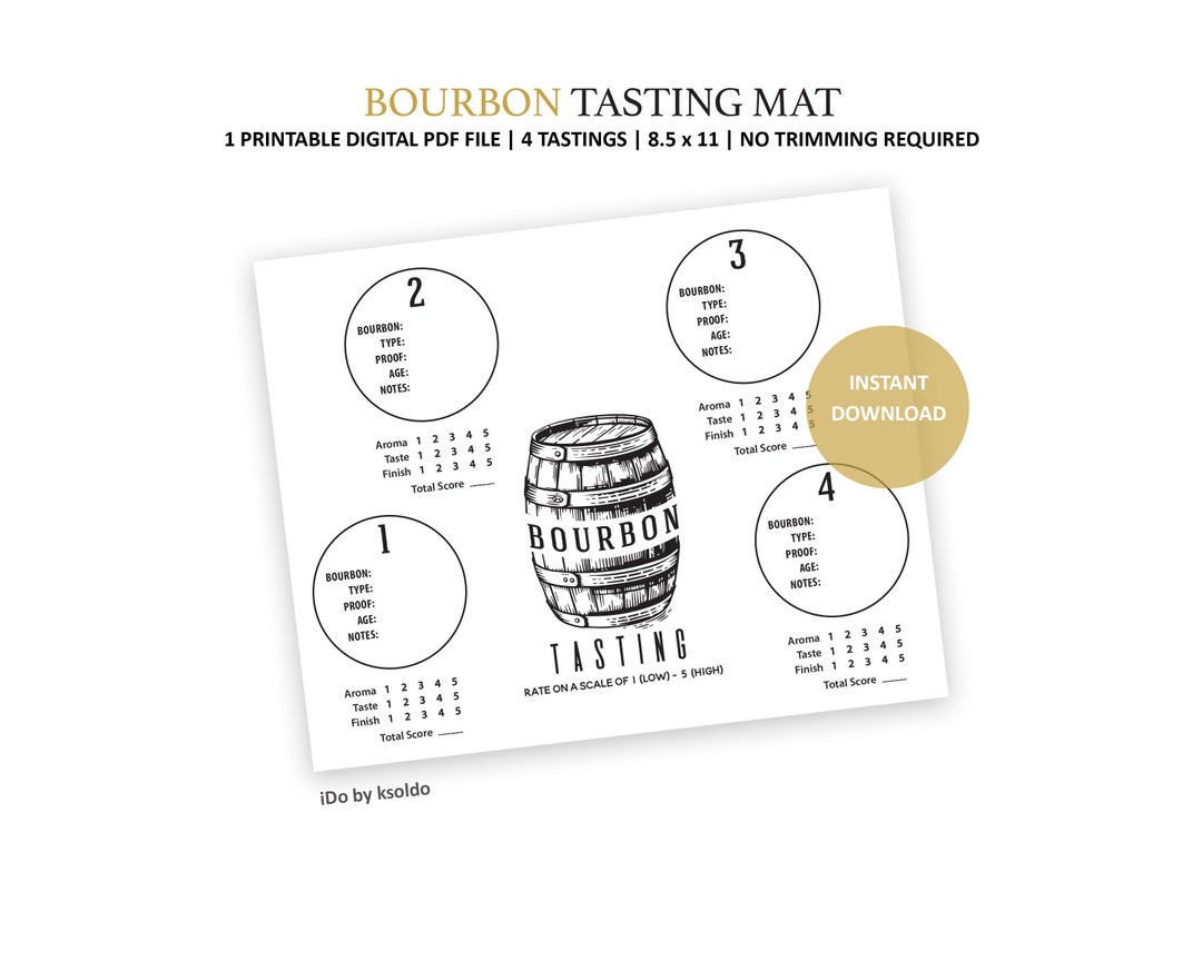 BOURBON TASTING Mat for 4 Tastings - Bourbon Tasting Party - Bourbon ...