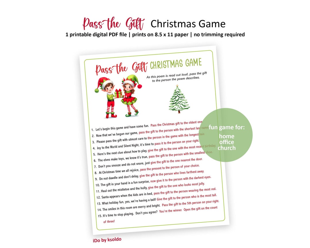 PASS THE GIFT Christmas Game - Printable Christmas Game - Pass the ...