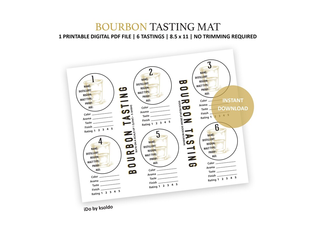 Bourbon Tasting Mat for Flight of 6 - Bourbon Tasting Party - Bourbon ...