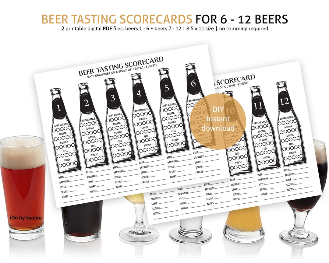 Beer Scorecards for 12 - Beer Tasting Party - Beer Rating Sheets ...