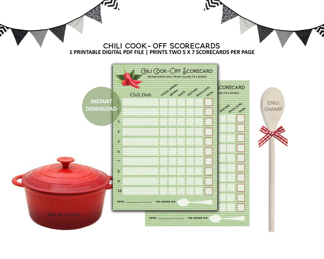 Printable Chili Cook off Scorecards - Chili Cook-off - Chili Tasting ...