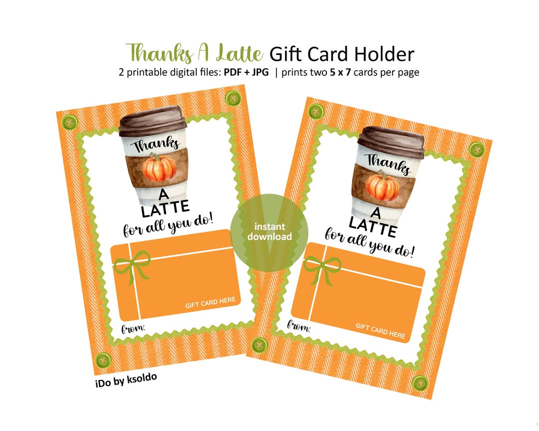 THANKS A LATTE Fall Gift Card Holder -fall Coffee Gift Card Holder ...