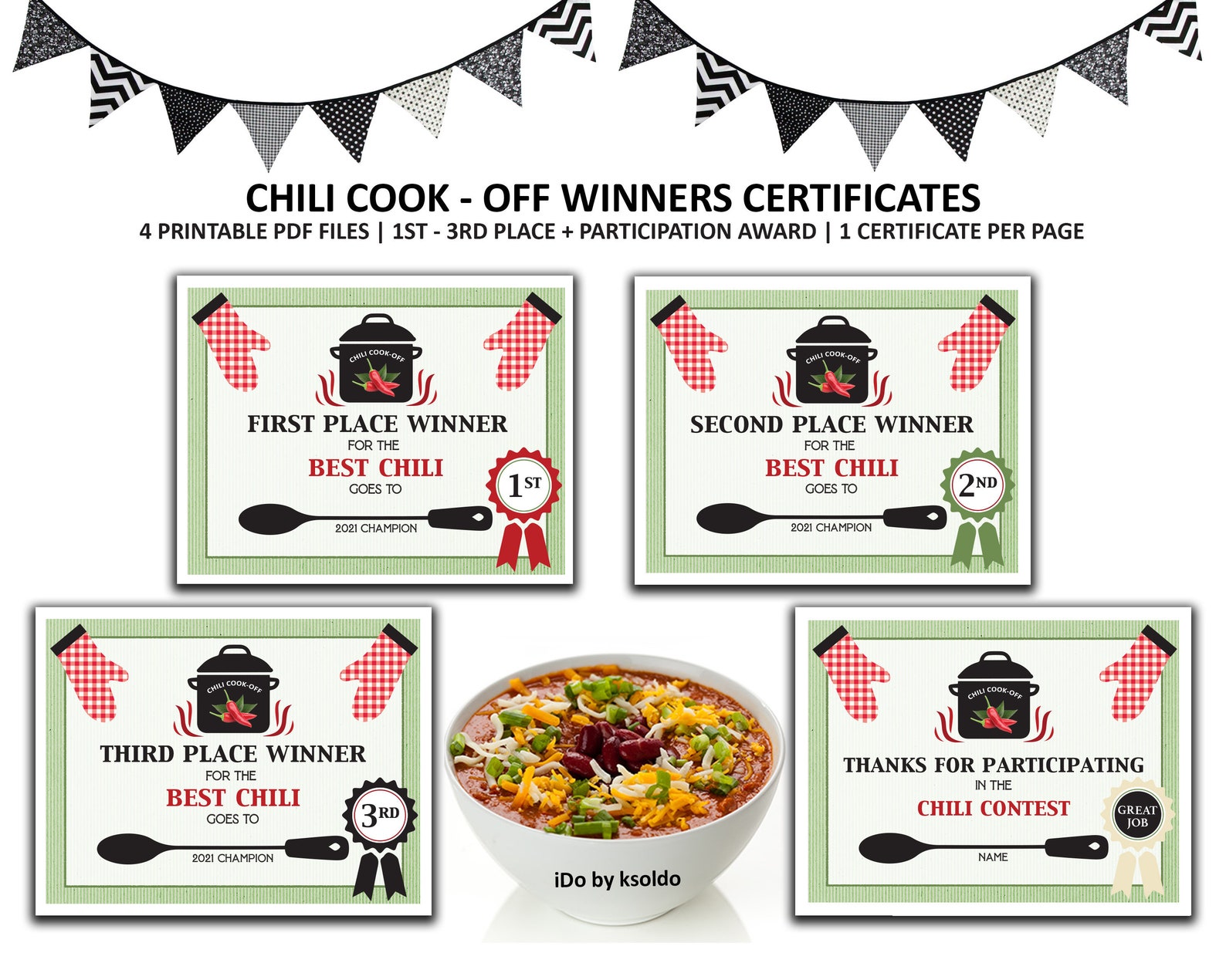 Chili Cook Off Winners Certificates Chili Cook Off Etsy