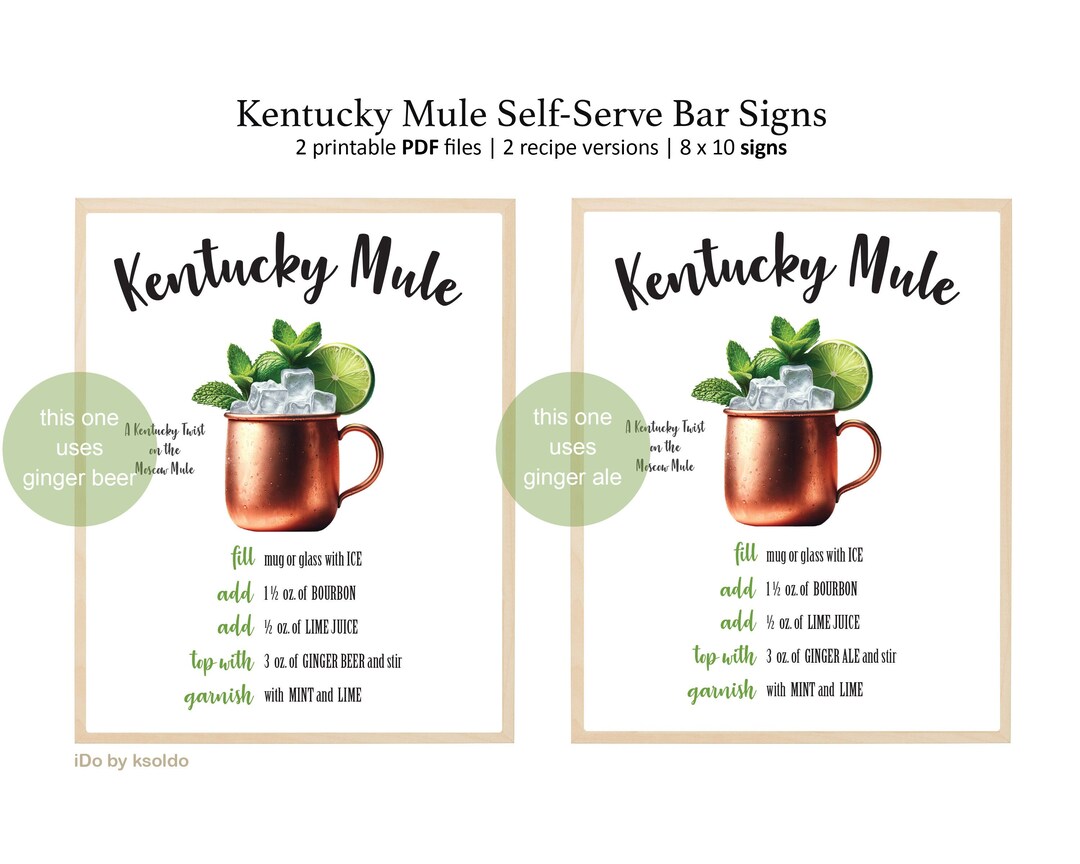 KENTUCKY MULE Printable Bar Sign Two Versions -kentucky Mule Recipe ...