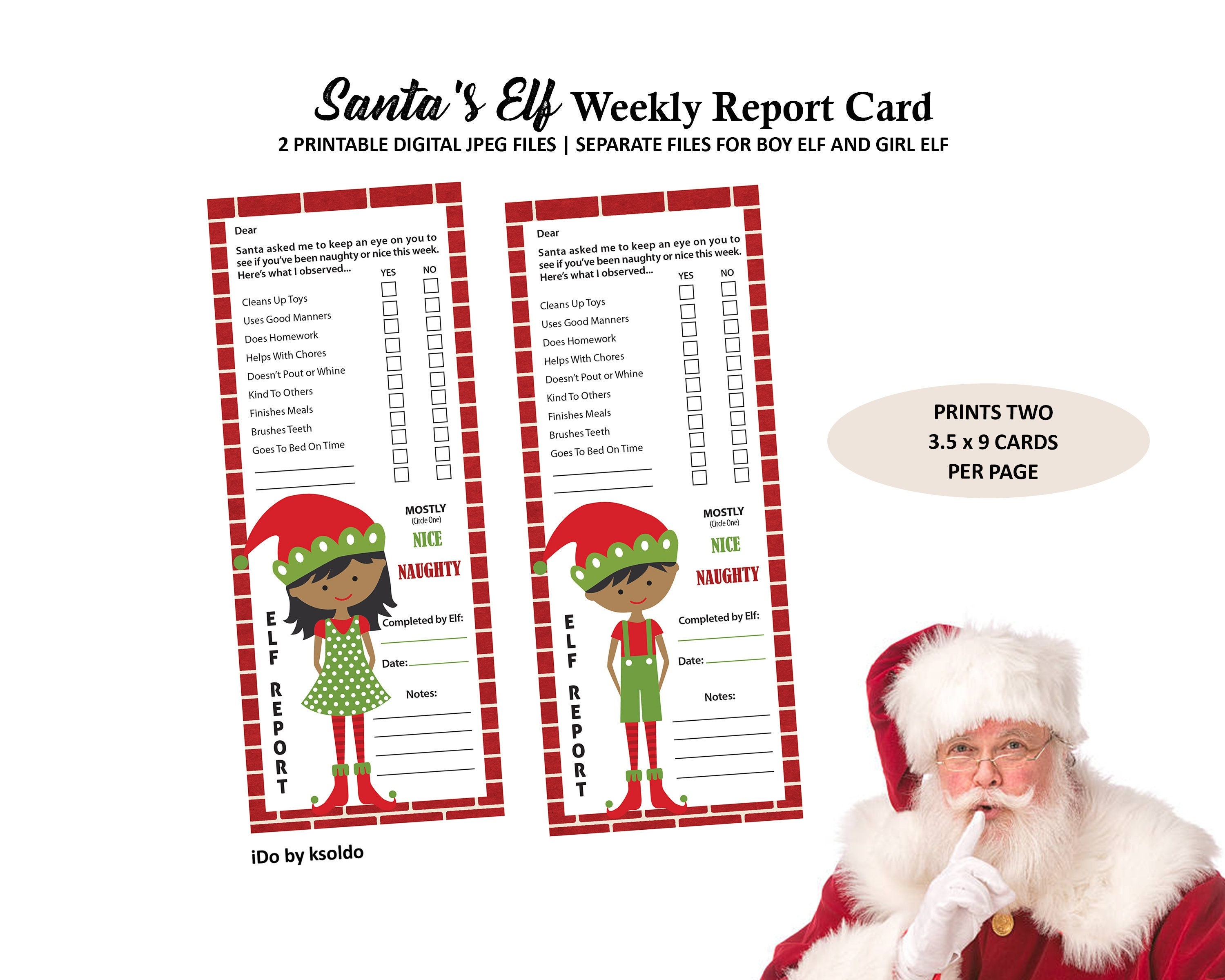 Elf Report Card - Santa's Elves Report Card - Santa's Checklist ...