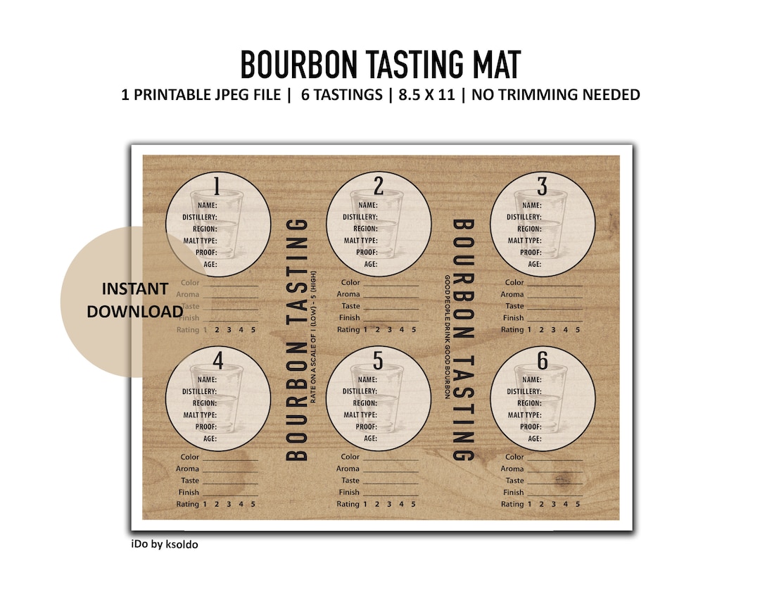 Bourbon Tasting Mat for Flight of 6 - Bourbon Tasting Party - Bourbon ...