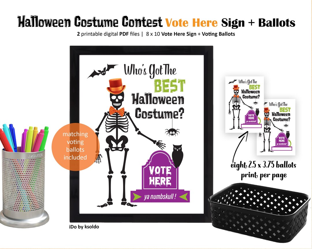 Halloween Costume Contest Vote Here Sign and Ballots - Halloween Party ...