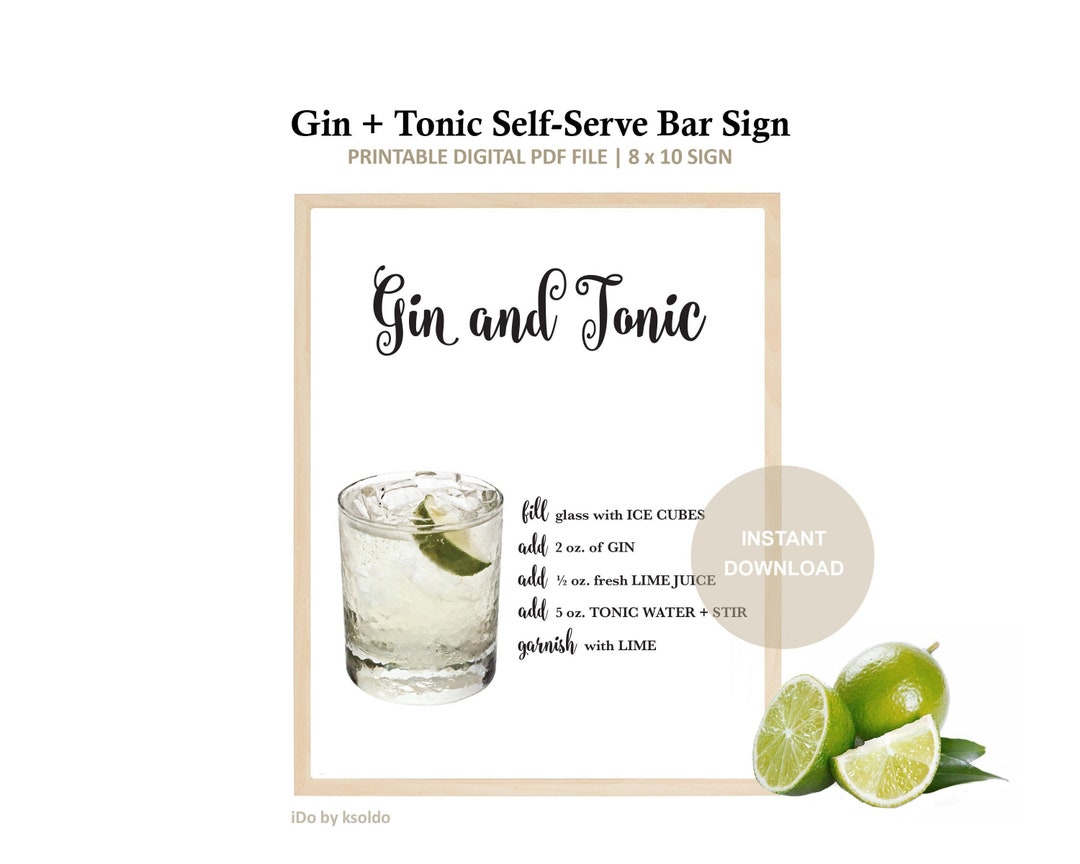 Gin and Tonic Cocktail Self Serve Bar Sign Gin and Tonic - Etsy