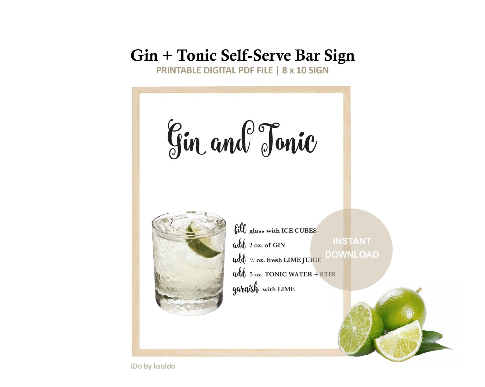 Gin and Tonic Cocktail Self Serve Bar Sign Gin and Tonic | Etsy