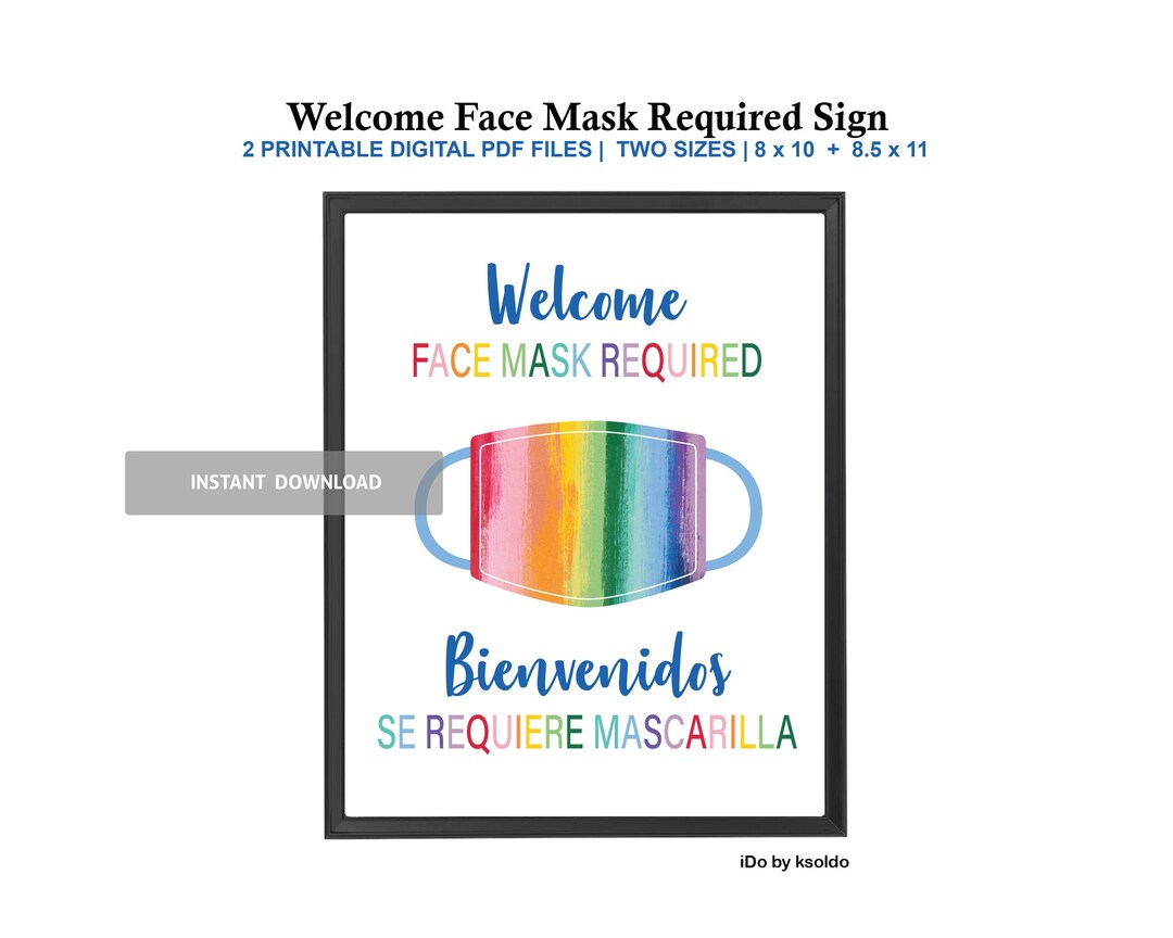 Printable Welcome Face Mask Required Bilingual Sign Rainbow - Etsy
