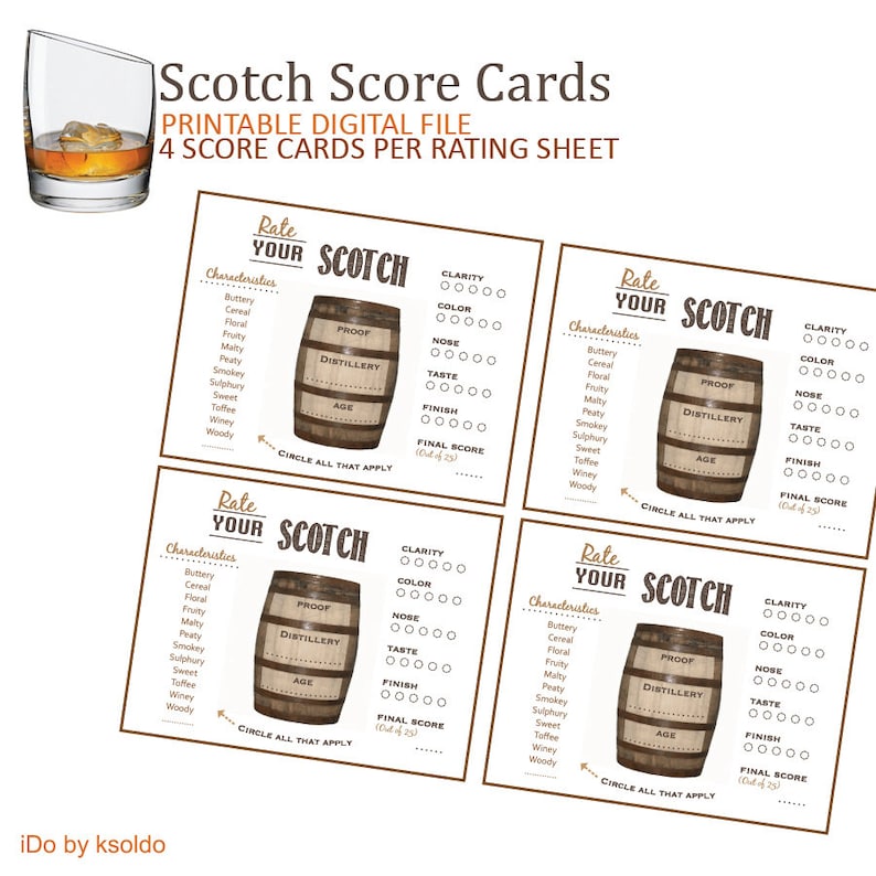 Scotch Tasting - Scotch Rating - Scotch Score Card - Whiskey Party ...