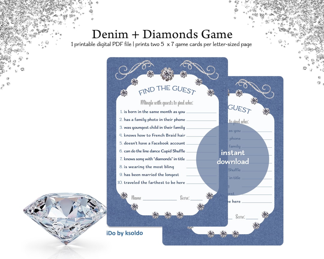 Denim and Diamonds Find the Guest Game - Denim and Bling - Blue Jeans ...