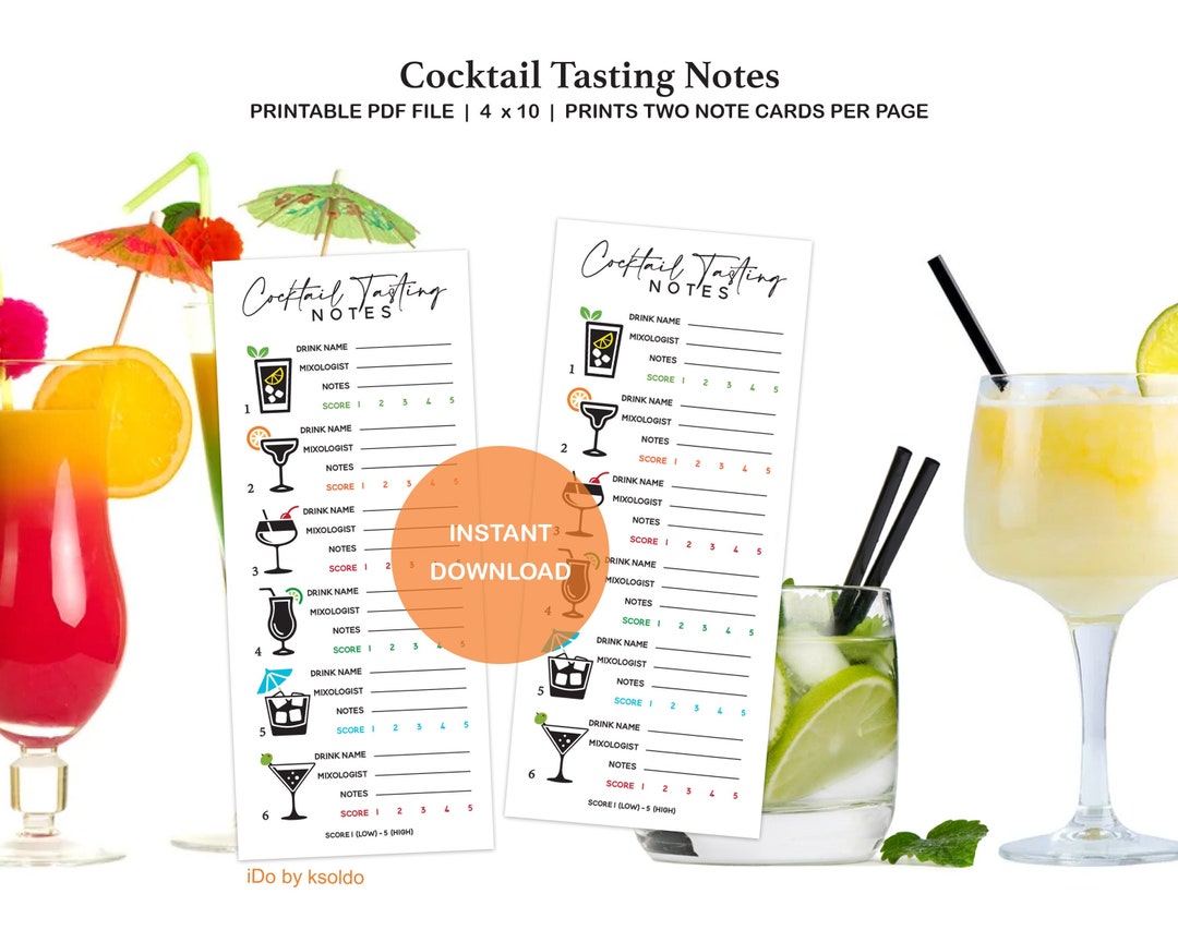 Cocktail Tasting Notes for 6 Tastings - Cocktail Tasting Flight ...