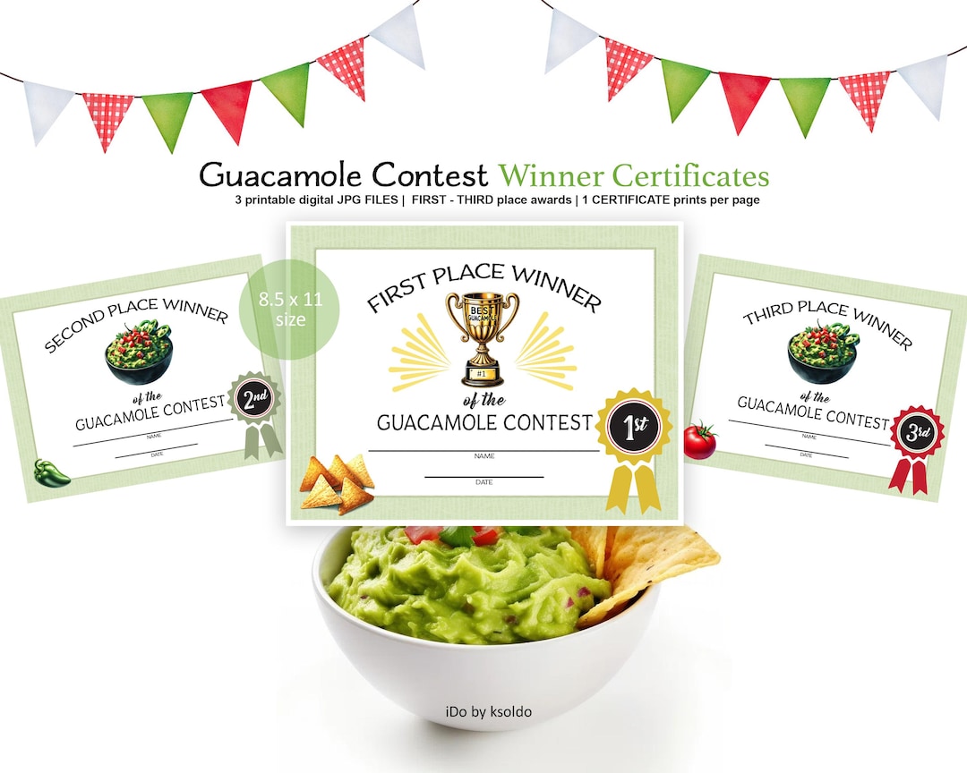Guacamole Contest Winners Certificates First, Second, Third Place ...