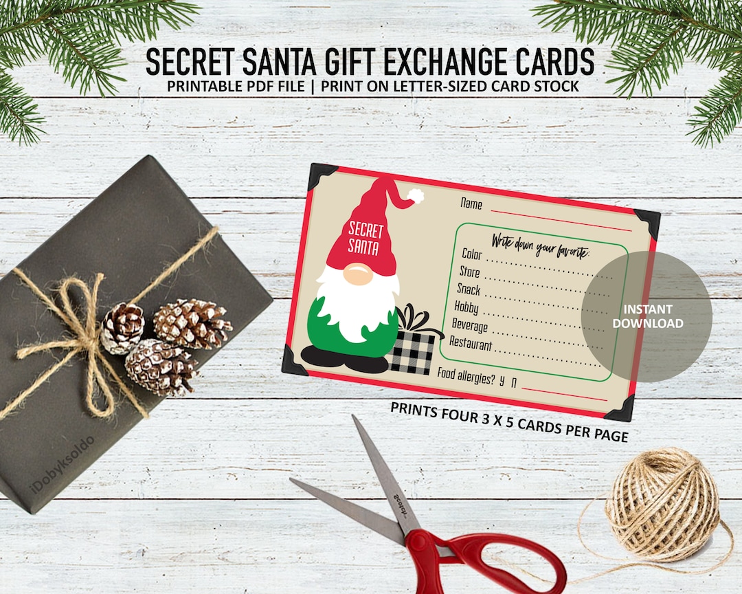 Secret Santa Gift Exchange Cards Secret Santa Gift Exchange Christmas ...