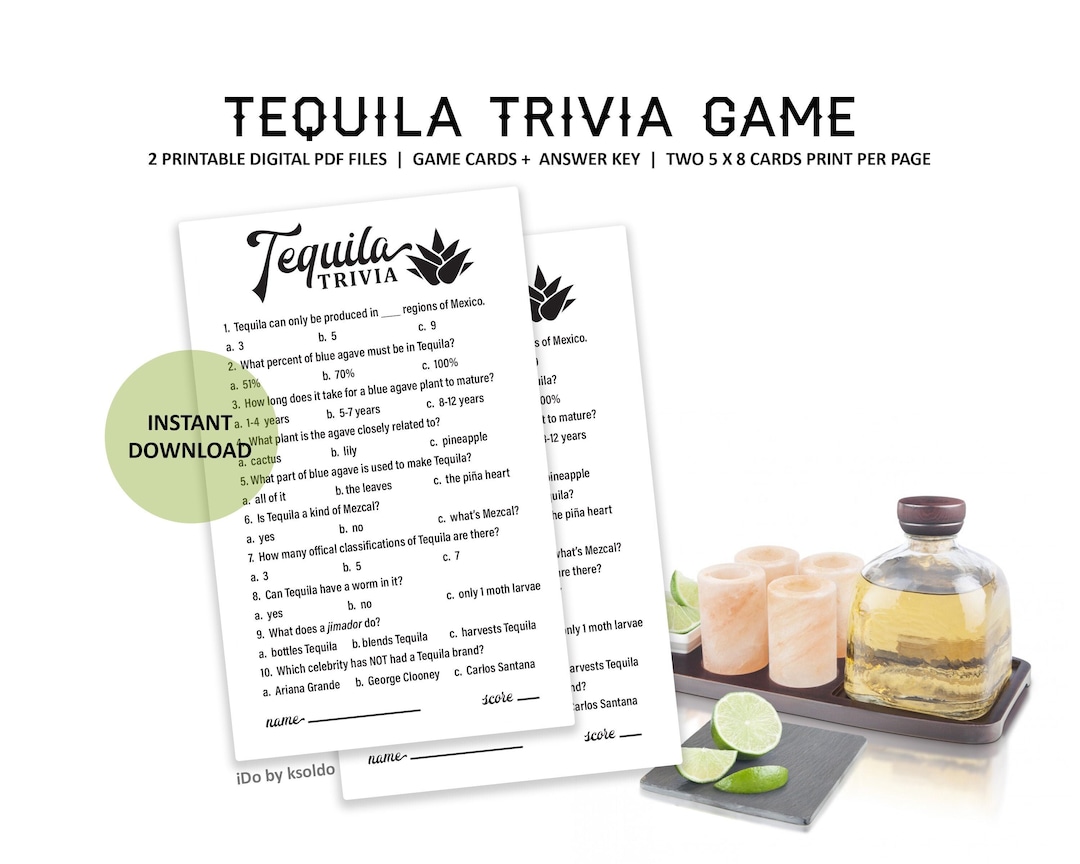 Printable Tequila Trivia Game - Tequila Game - Tequila Tasting ...