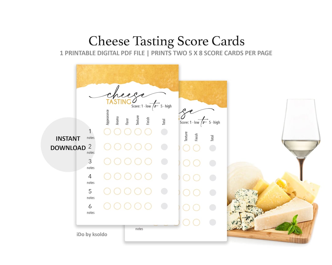 Printable Cheese Tasting Score Card for 6 Cheeses - Cheese Tasting ...
