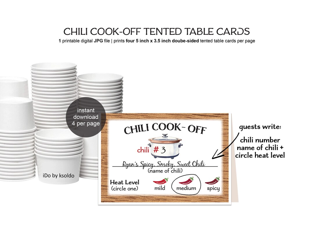 Chili Cook-off TENTED TABLE CARD With Number, Chili Name, and Heat ...