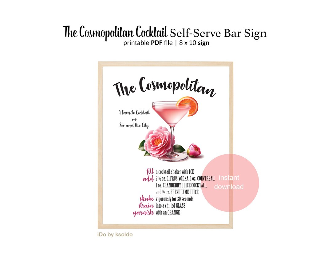 COSMOPOLITAN Cocktail Self Serve Bar Sign - Cosmopolitan Drink Recipe ...