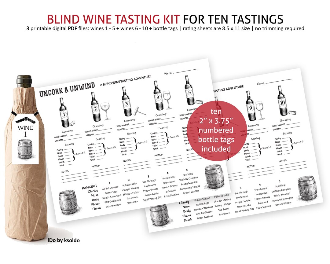 Blind Wine Tasting Rating Sheets - Wine Tasting Party - Wine Rating ...