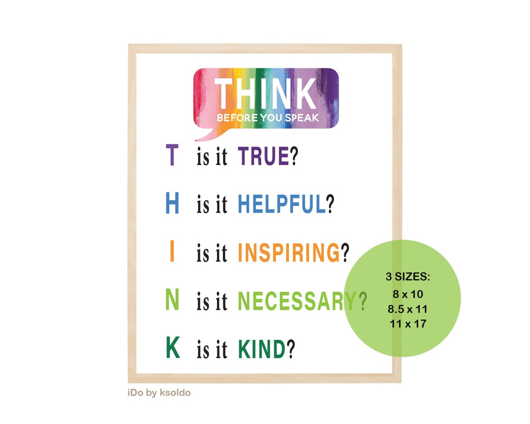 THINK Before You SPEAK Classroom Sign - Before You Speak Think Sign ...