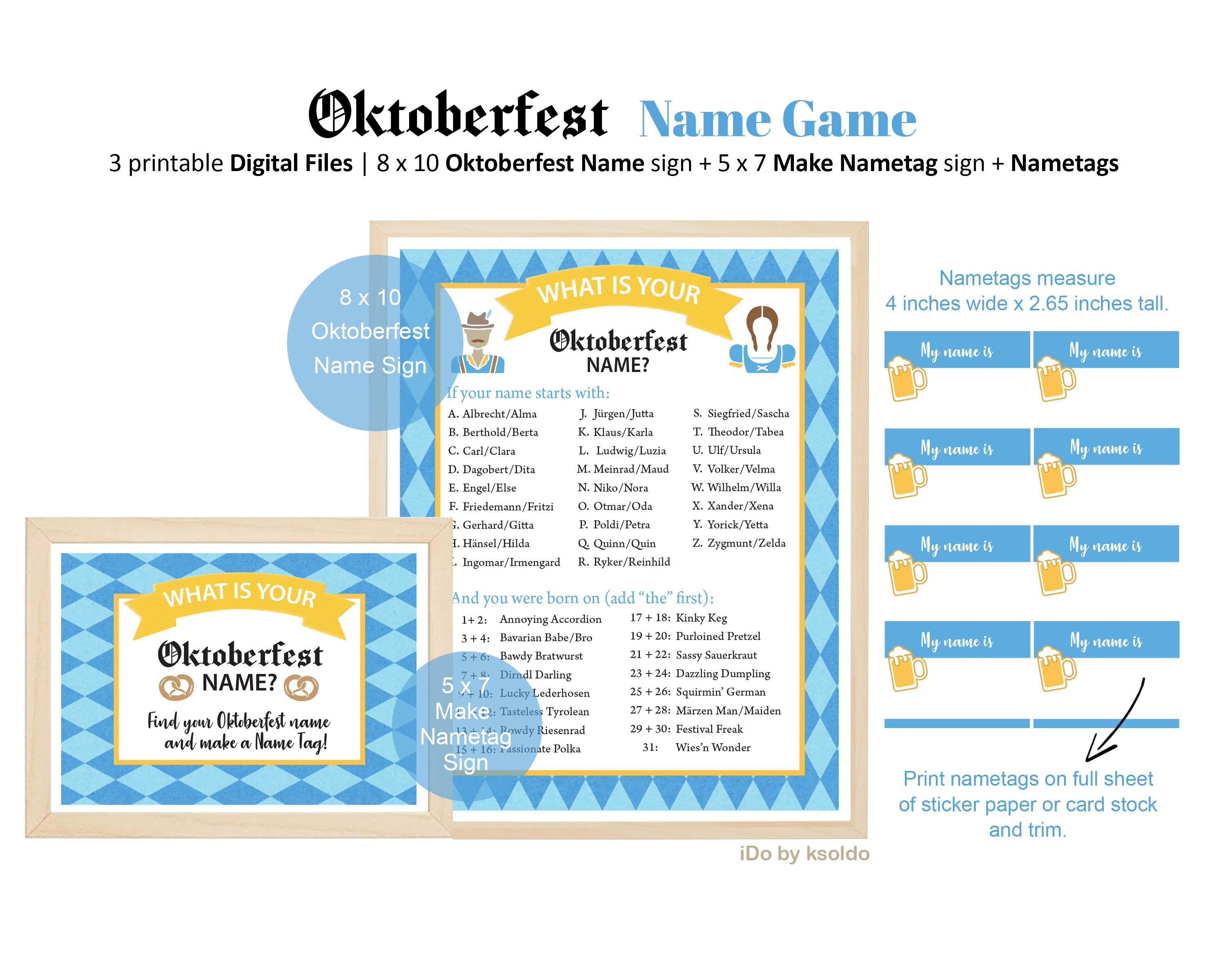 What's Your OKTOBERFEST NAME - Oktoberfest Name Game With Name Tags & 2 ...
