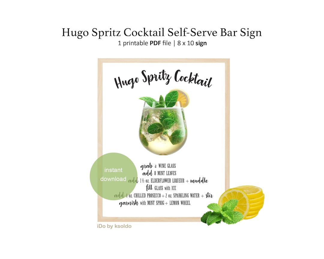 HUGO SPRITZ Cocktail Self-serve Bar Sign - Hugo Spritz Recipe - Hugo ...