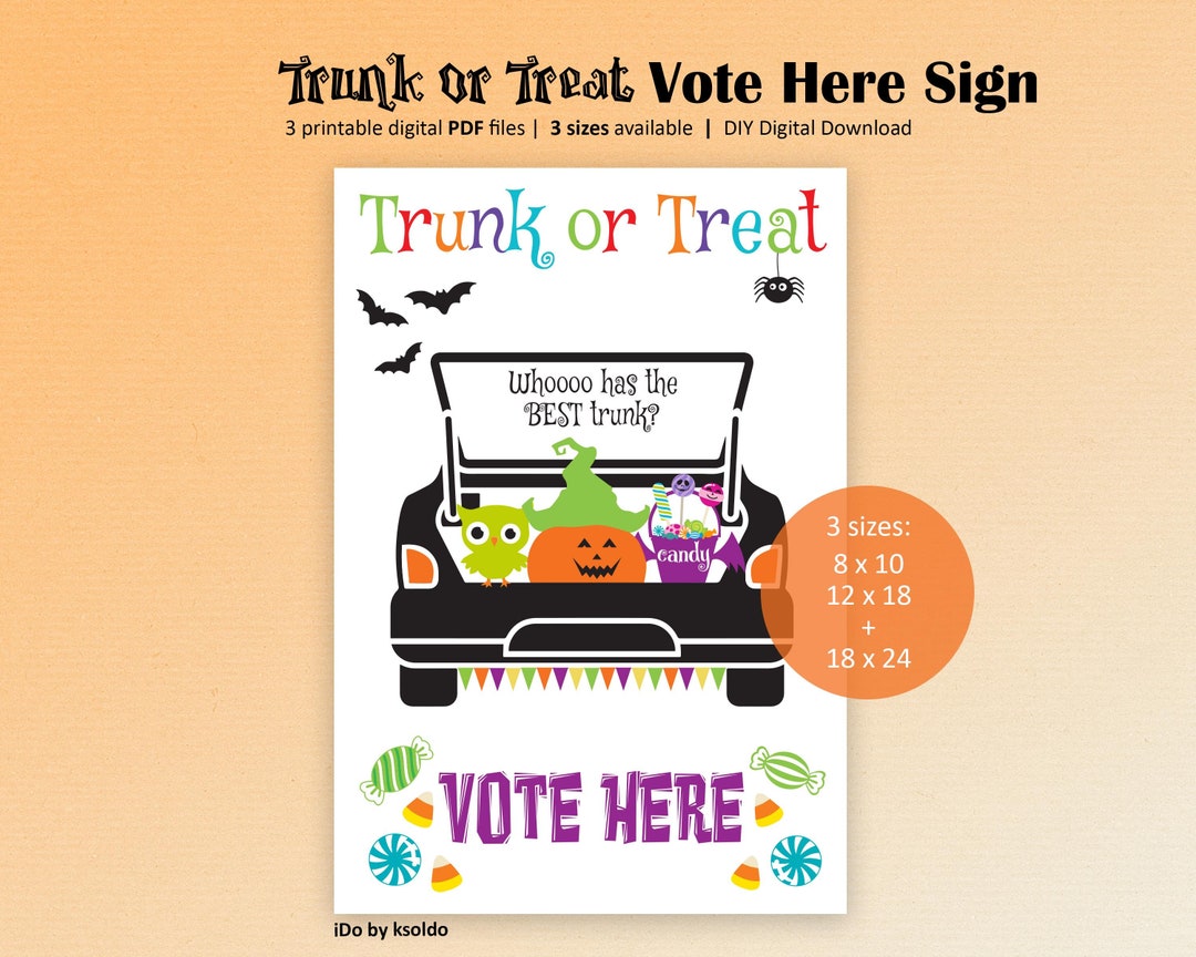 Trunk or Treat Vote Here Sign in 3 Sizes - Trunk or Treat Voting Sign ...