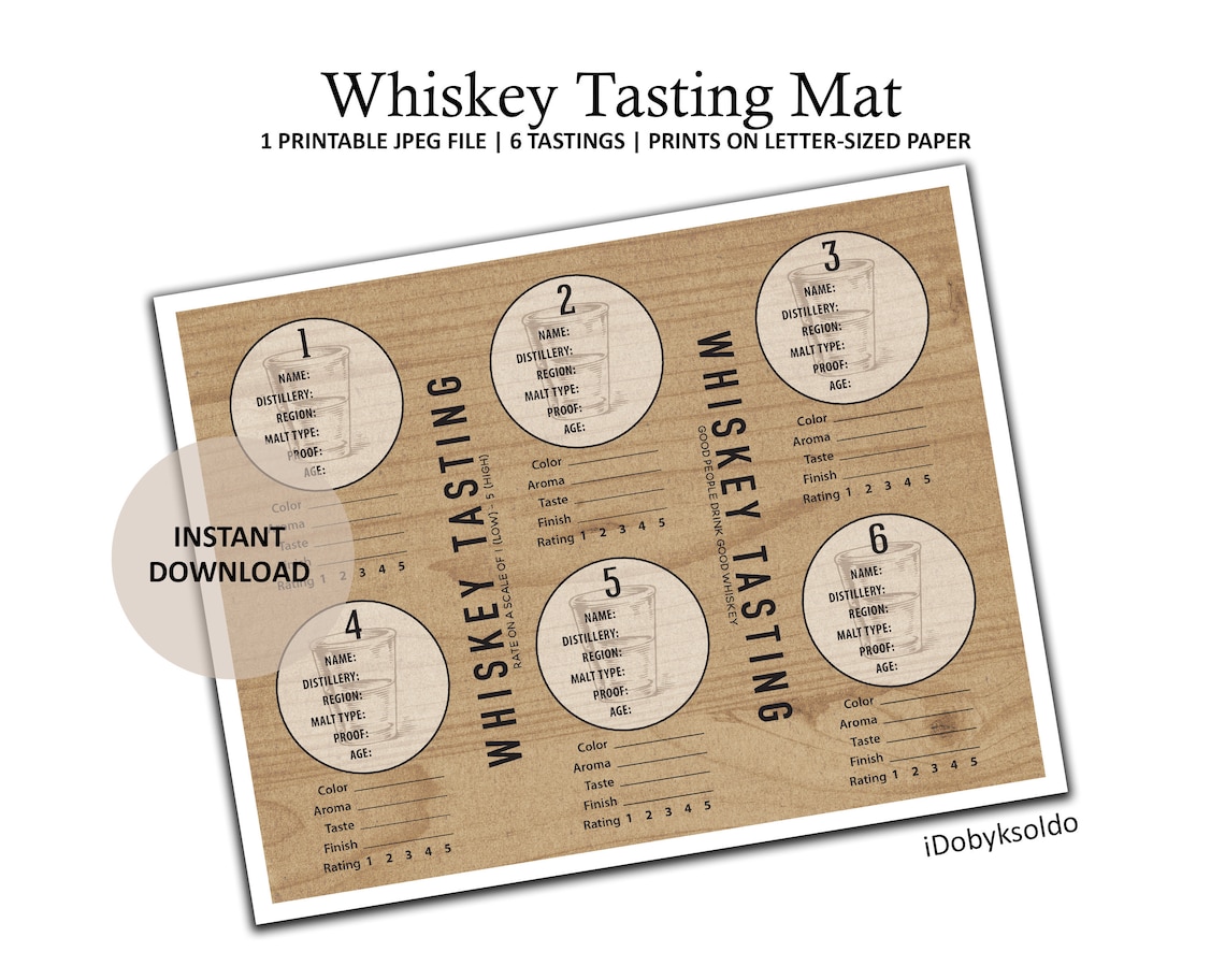 Whiskey Tasting Mat for Flight of 6 - Whiskey Tasting Party - Whiskey ...