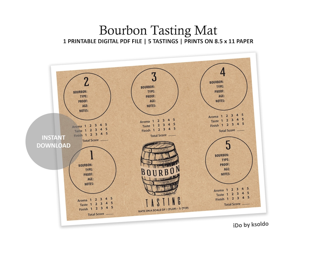 Bourbon Tasting Mat for 5 Tastings - Bourbon Tasting Party - Bourbon ...