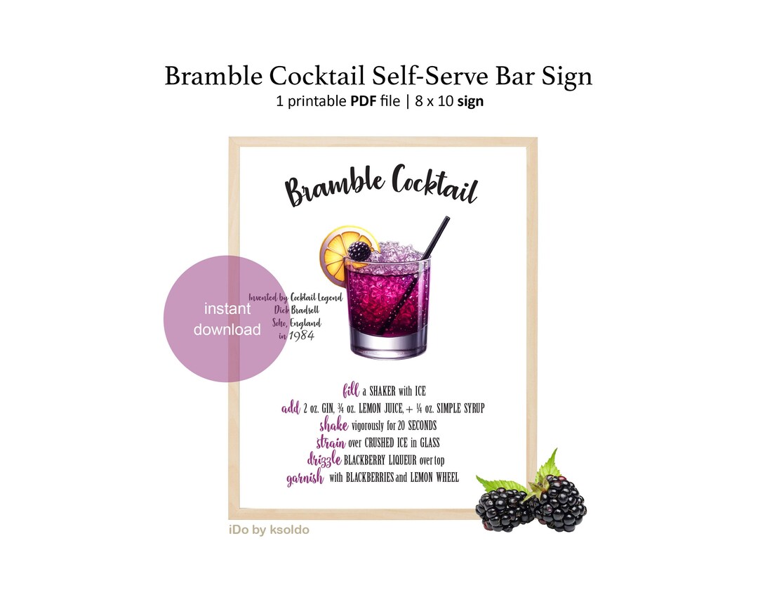 BRAMBLE COCKTAIL Self-serve Bar Sign -bramble Cocktail Recipe -bramble ...