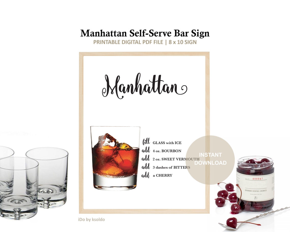 Manhattan Cocktail Self Serve Bar Sign Manhattan Cocktail - Etsy