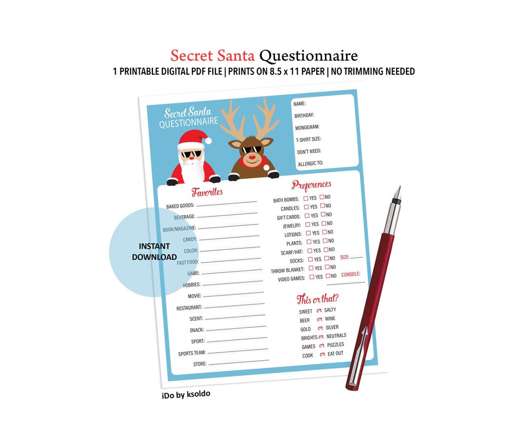 Secret Santa Gift Exchange Questionnaire 4 Secret Santa Gift Exchange ...