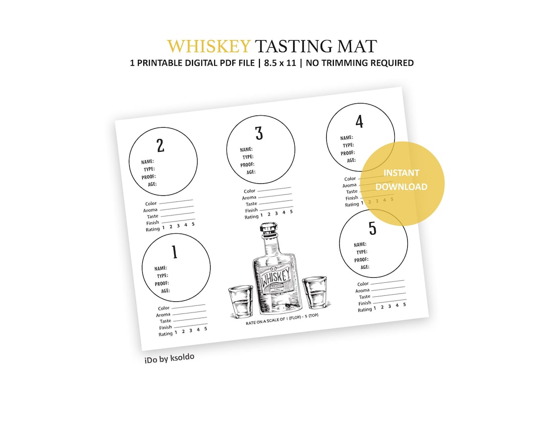 WHISKEY TASTING Mat for Flight of 5 - Whiskey Tasting Party - Whiskey ...
