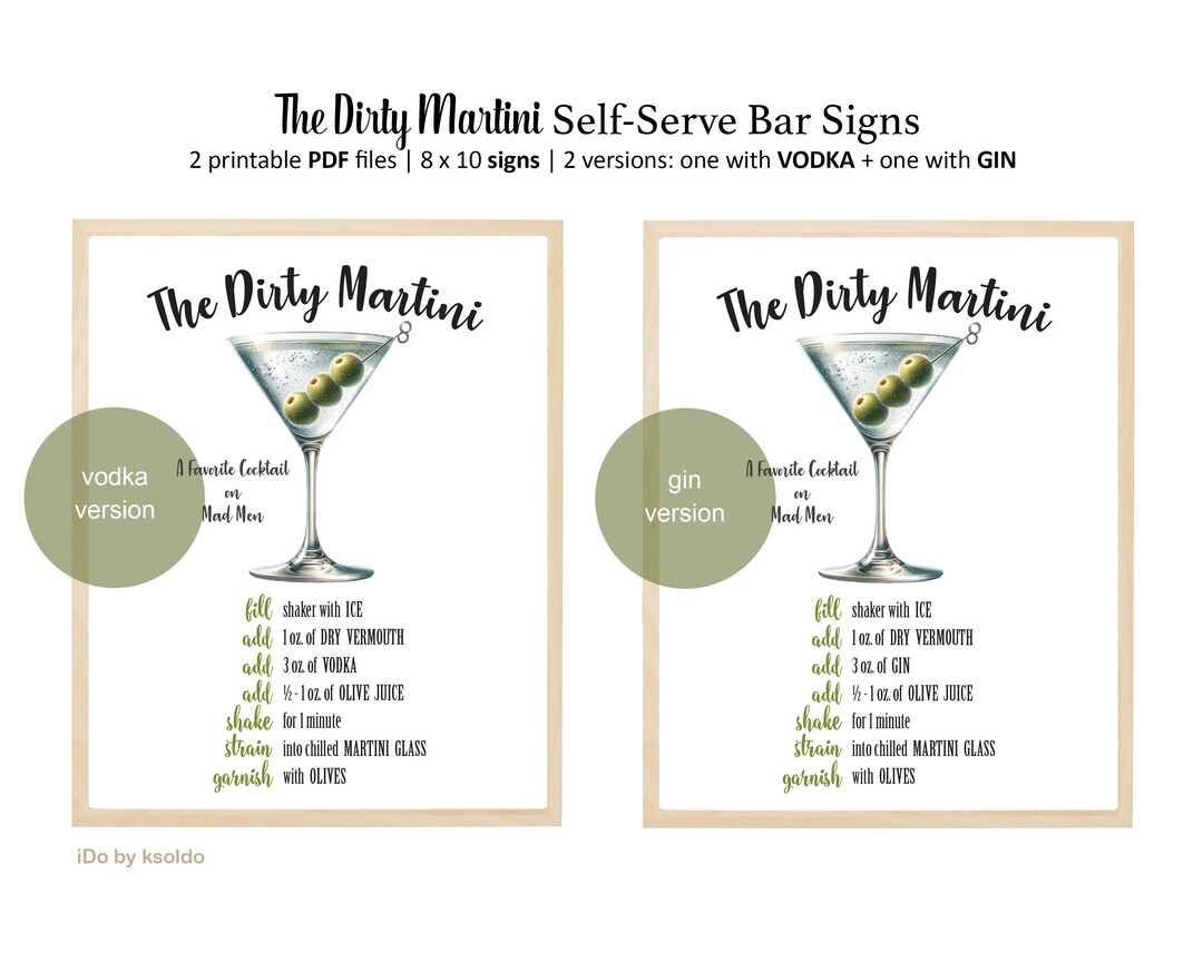 Printable DIRTY MARTINI Self Serve Bar Sign - Dirty Martini Drink ...
