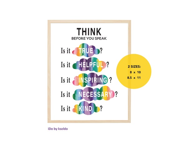 Think Before You Speak Classroom Sign Before You Speak Think | Etsy