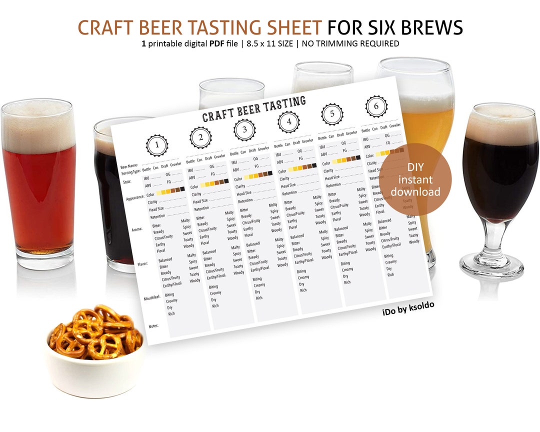 Craft Beer Tasting Sheet for 6 Brews - Home Brewer's Association Style ...