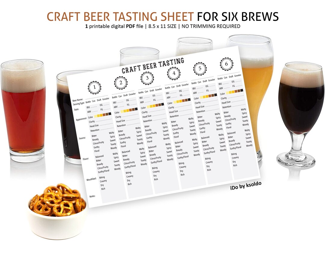 Craft Beer Tasting Sheet for 6 Brews Home Brewer's Association Style ...