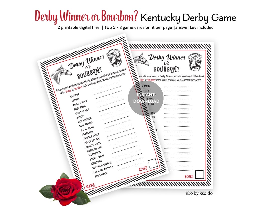 DERBY WINNER or BOURBON Game - Kentucky Derby Guessing Game - Kentucky ...