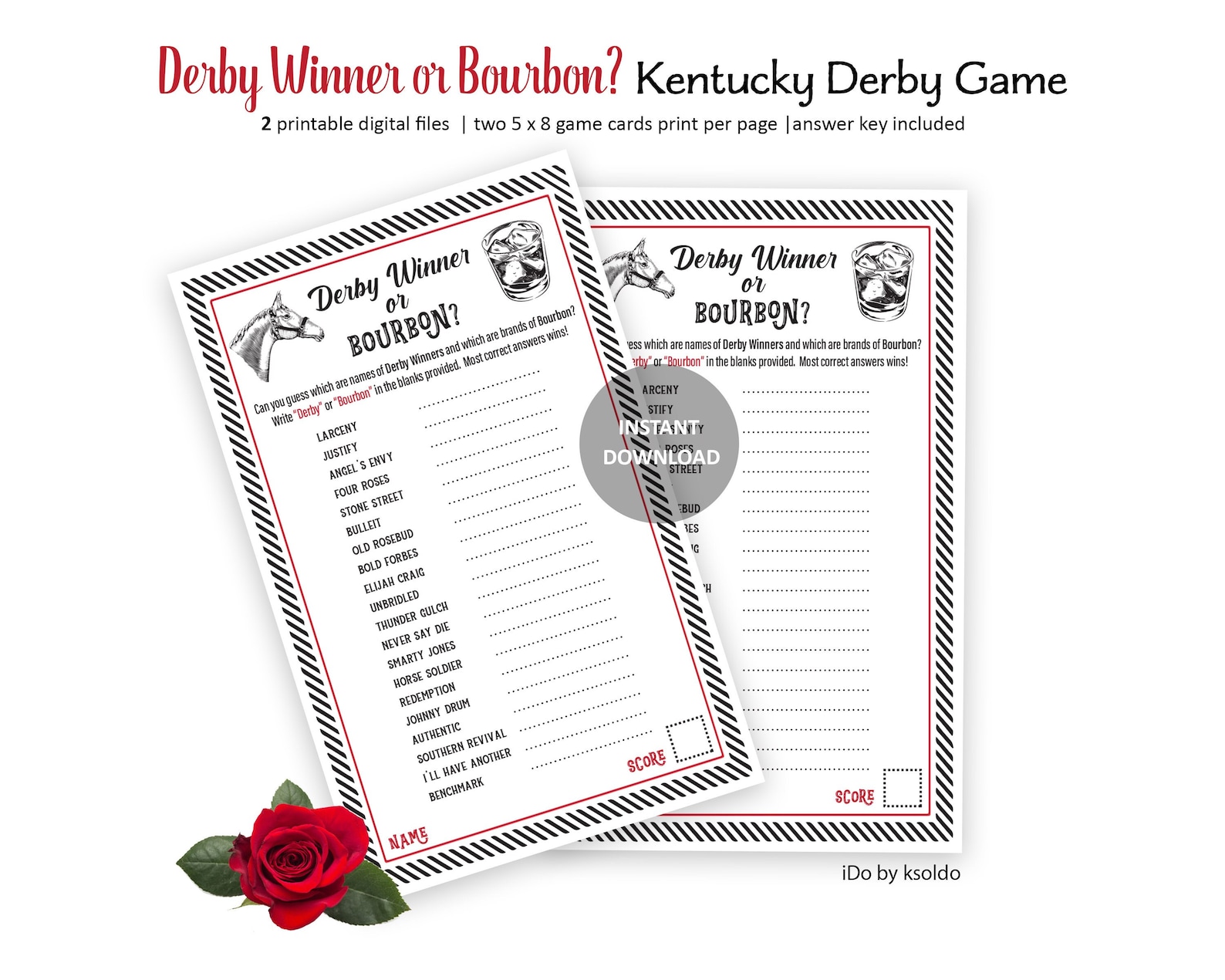 DERBY WINNER or BOURBON Game - Kentucky Derby Party Game Printable ...