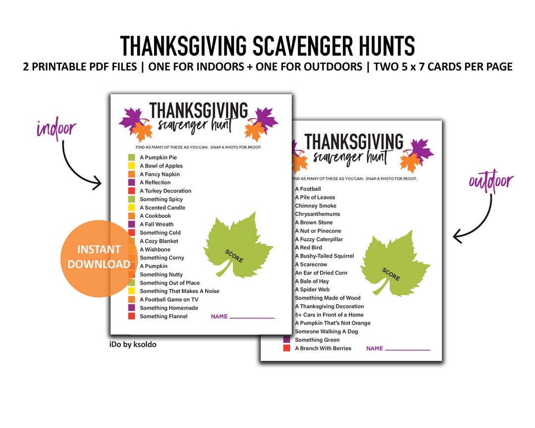 Thanksgiving Scavenger Hunts Indoor Outdoor Thanksgiving Family Game ...
