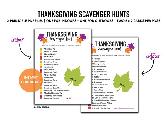 Thanksgiving Scavenger Hunts Indoor Outdoor Thanksgiving | Etsy