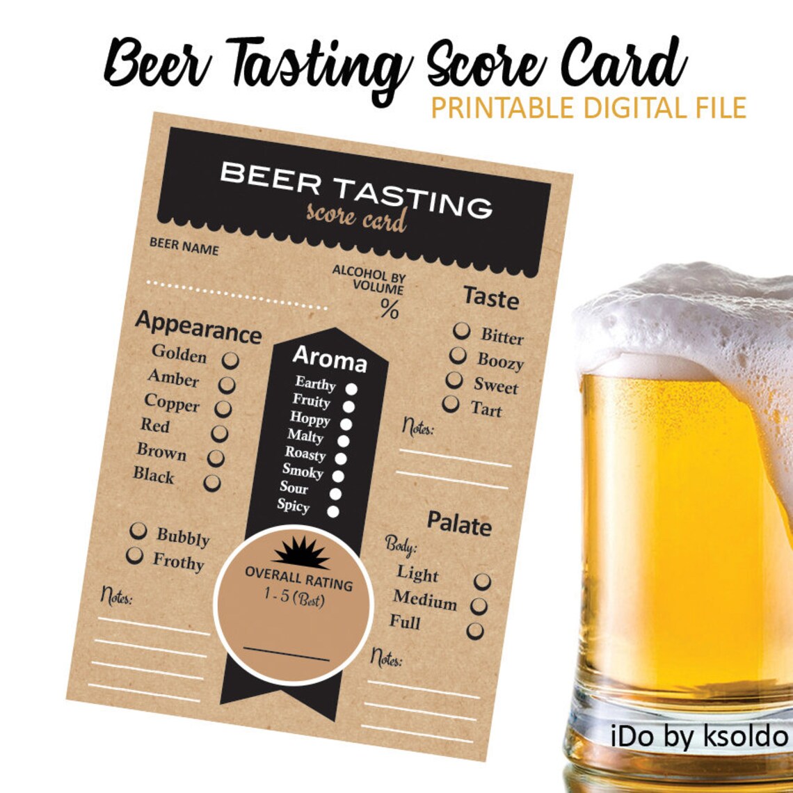 Beer Score Card - Beer Scorecard - Beer Rating Sheet - Beer Tasting ...