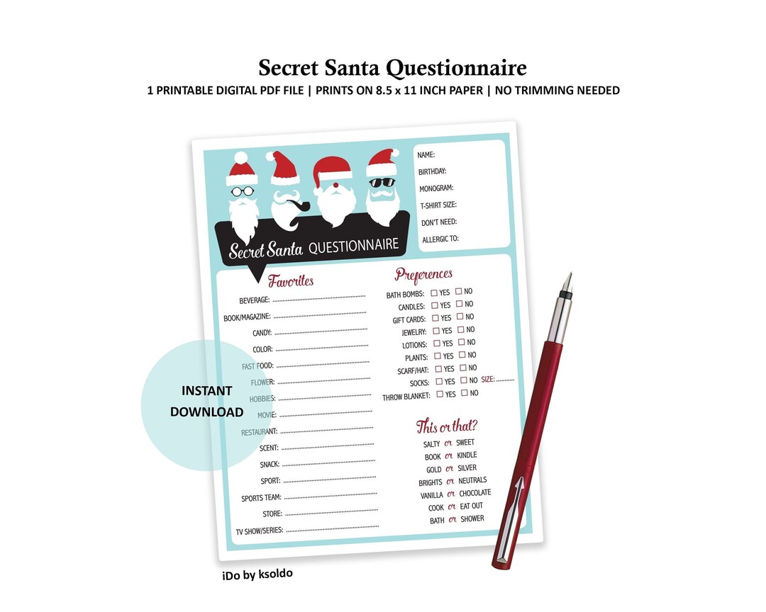 Secret Santa Gift Exchange Questionnaire 2 Secret Santa Gift Exchange ...