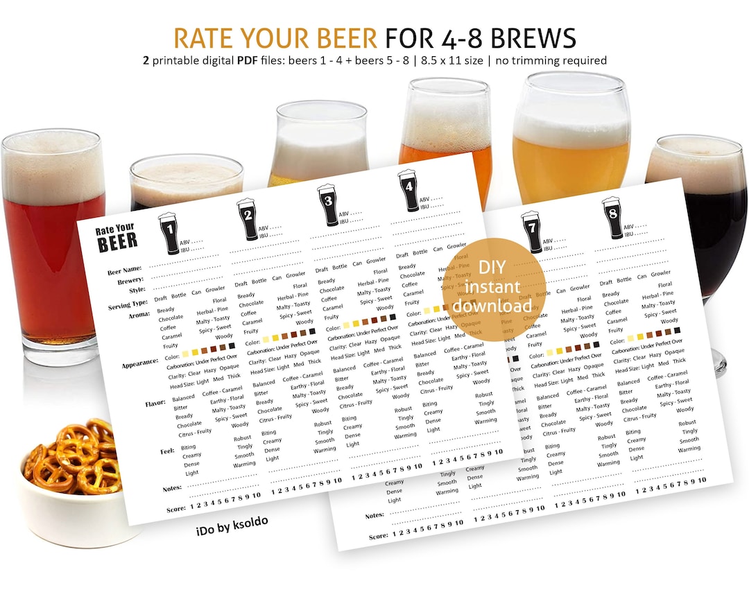 Rate Your Beer for 4-8 Beers - Beer Tasting Party - Beer Scorecards ...