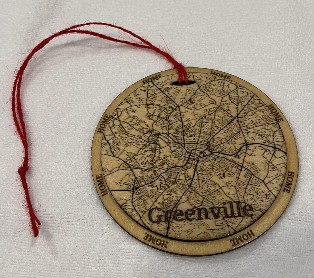 Greenville SC Wood Lasered Map Ornament! - Etsy